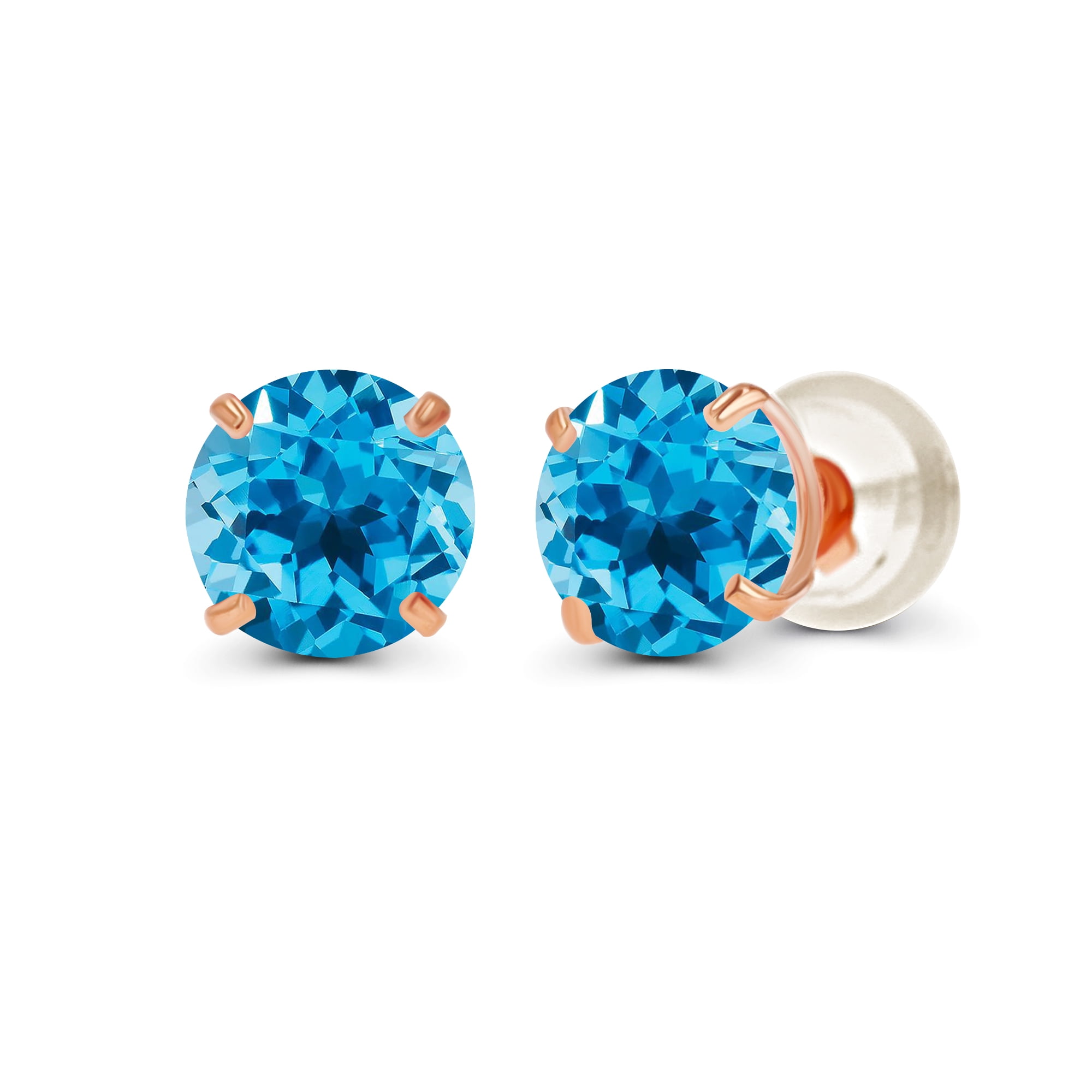 Decadence Genuine 10K Solid Rose Gold 4mm Round Natural Swiss Blue ...