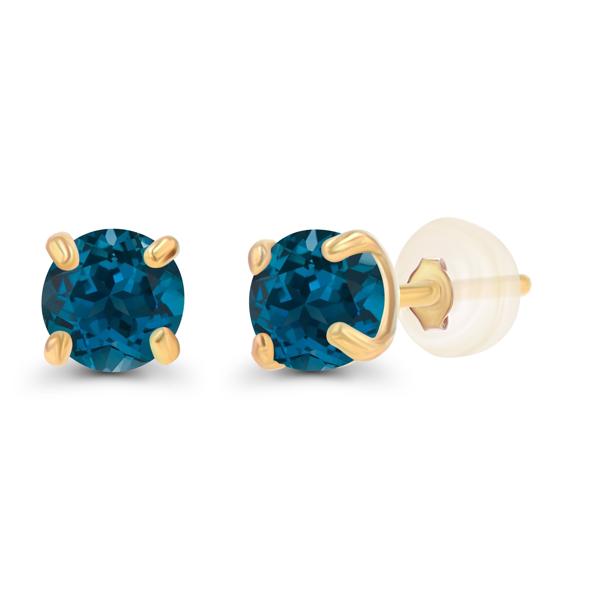 Decadence Genuine 10K Solid Yellow Gold 3mm Round Natural London Blue ...
