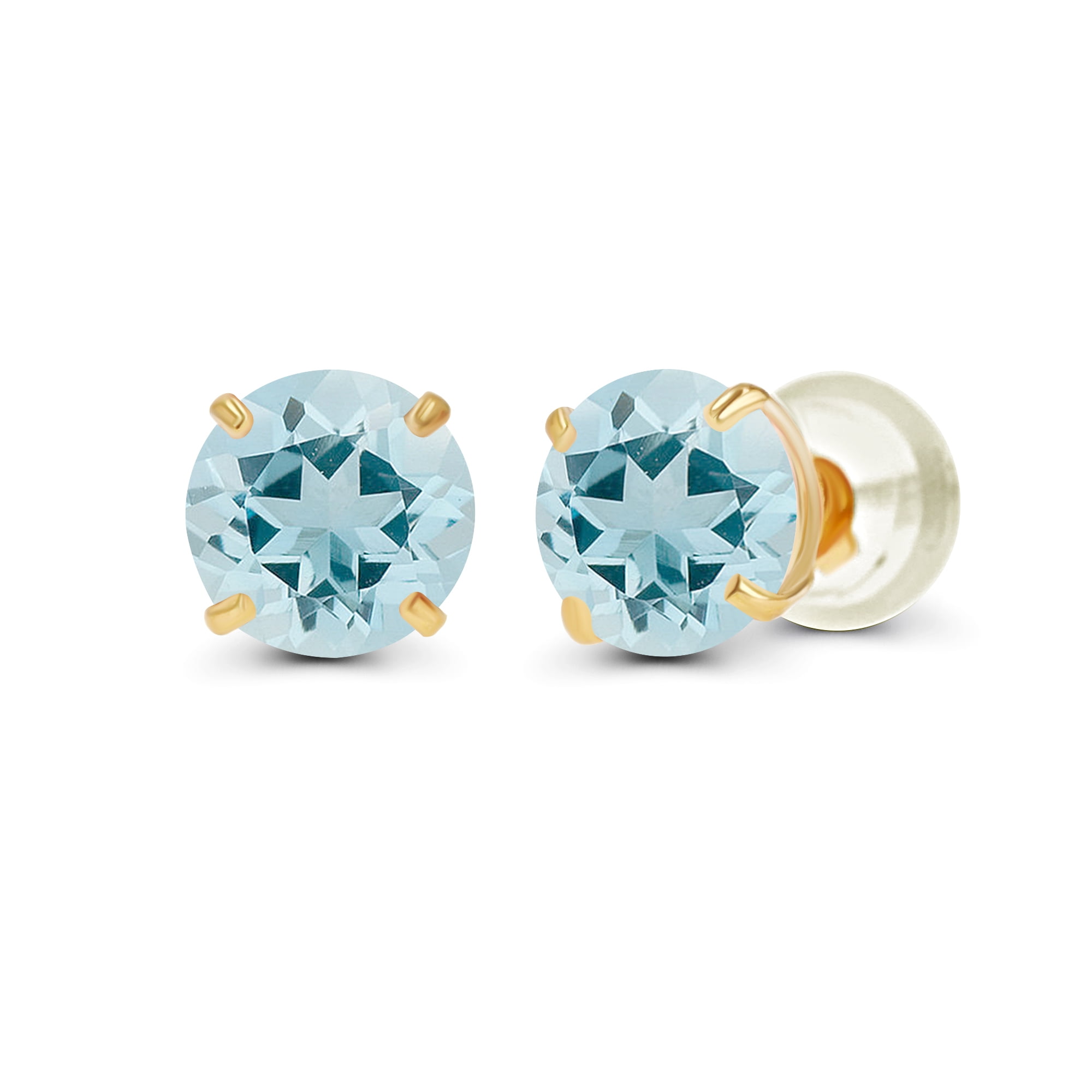 Decadence Genuine 10K Solid Yellow Gold 6mm Round Natural Aquamarine ...