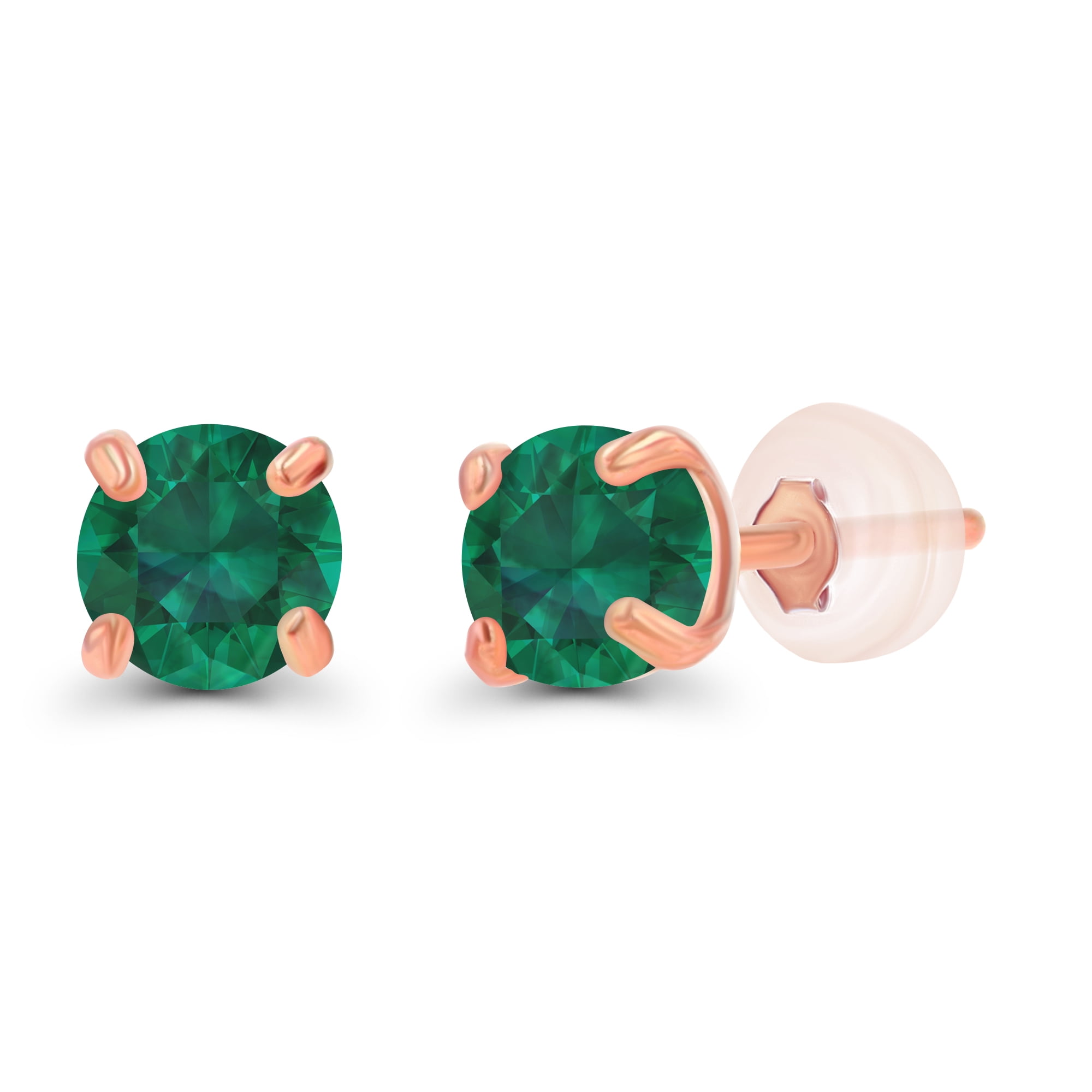 Decadence Genuine 14K Solid Rose Gold 3mm Round Created Green Emerald ...