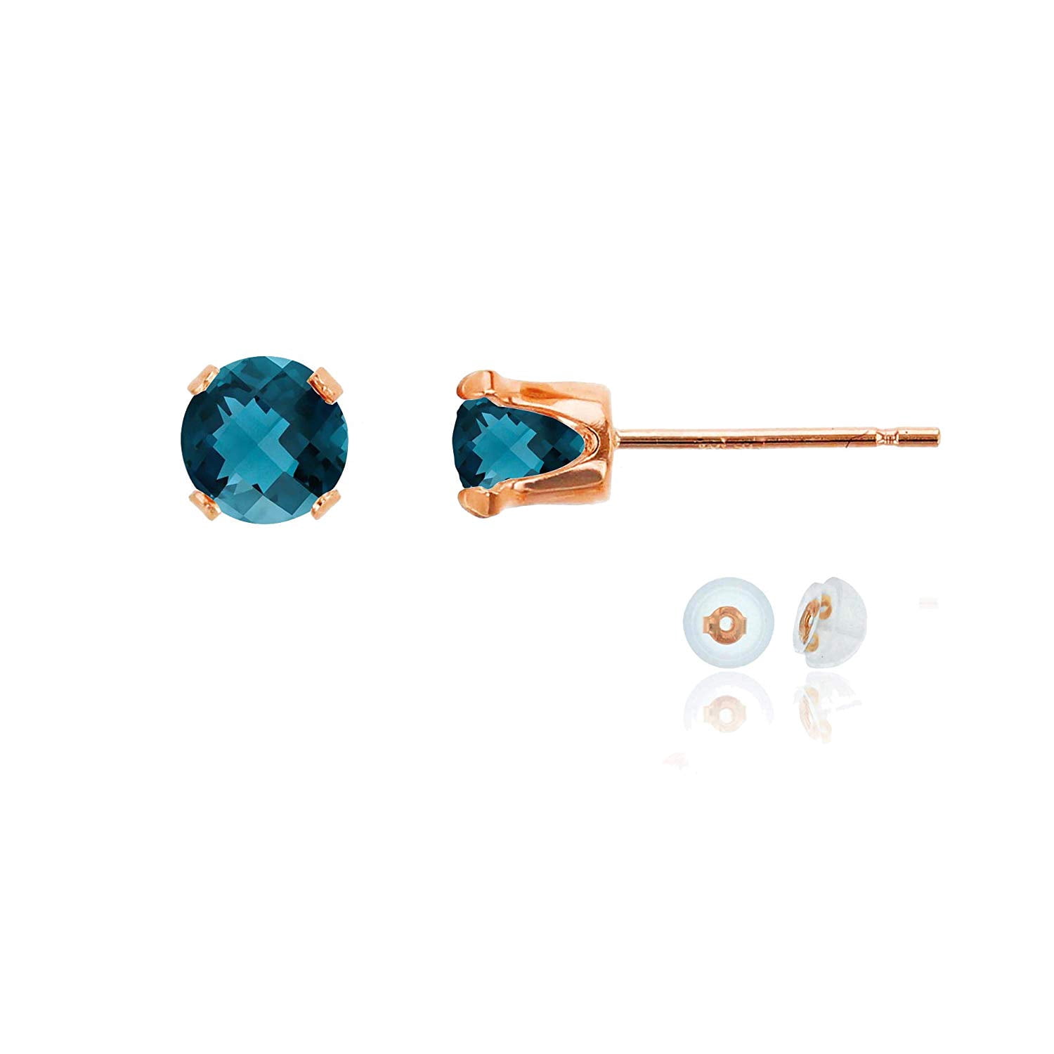 Decadence Genuine 14K Solid Rose Gold 5mm Round Natural London Blue ...