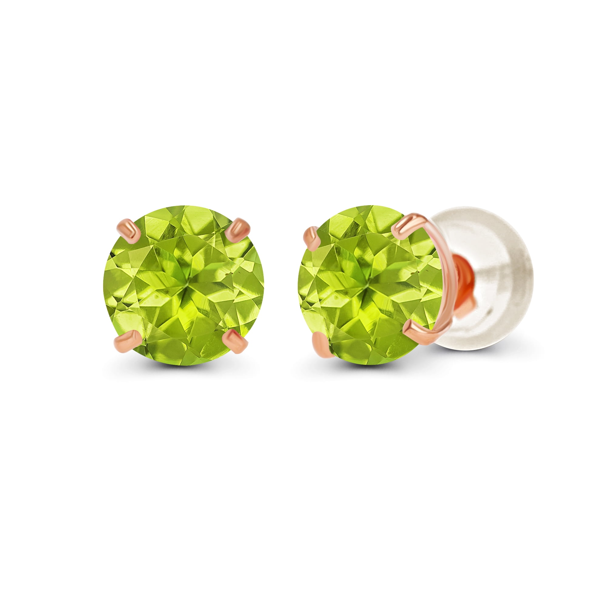 Decadence Genuine 14K Solid Rose Gold 6mm Round Natural Green Peridot ...
