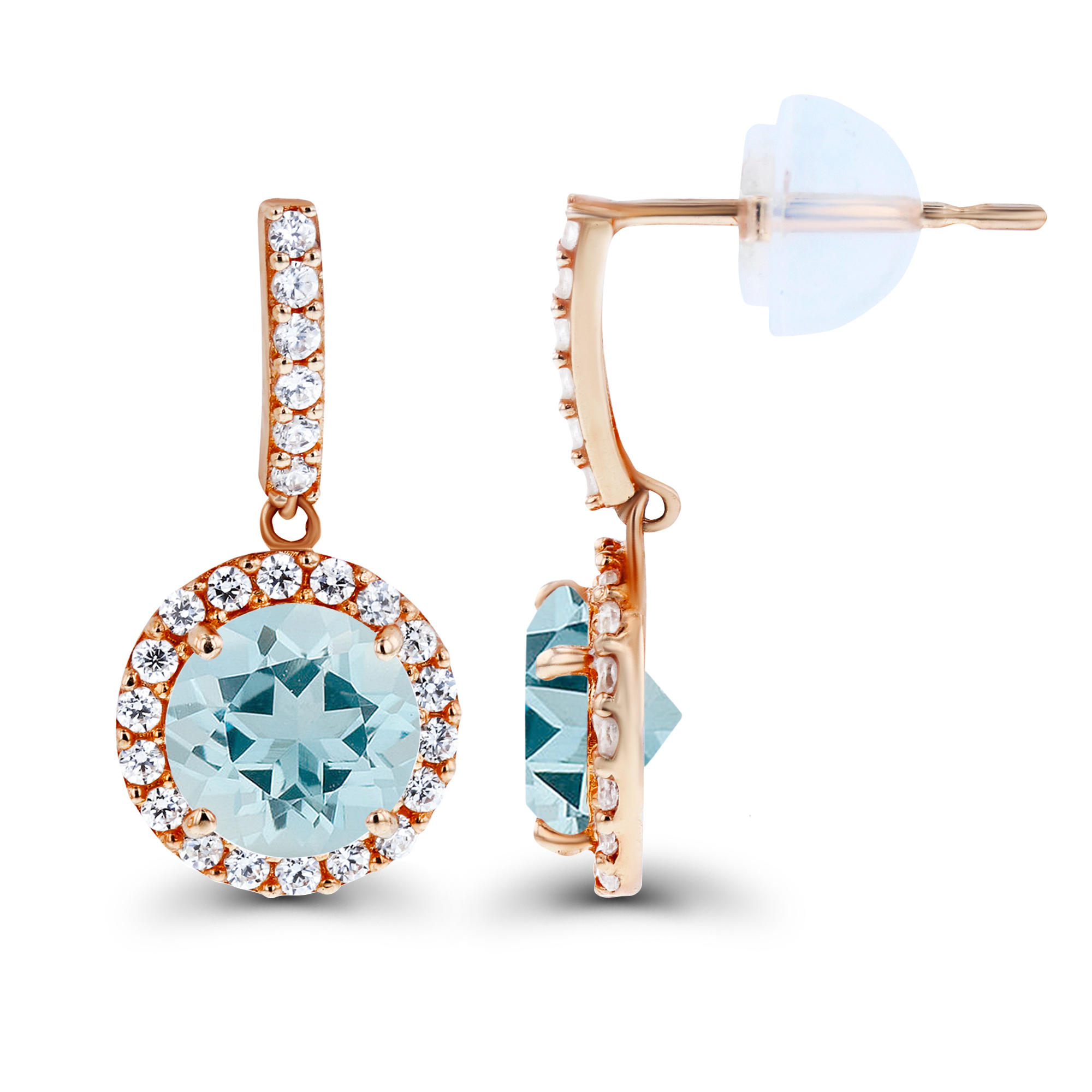 Decadence Solid 14K Rose Gold Dangling 6mm Natural Aquamarine March ...
