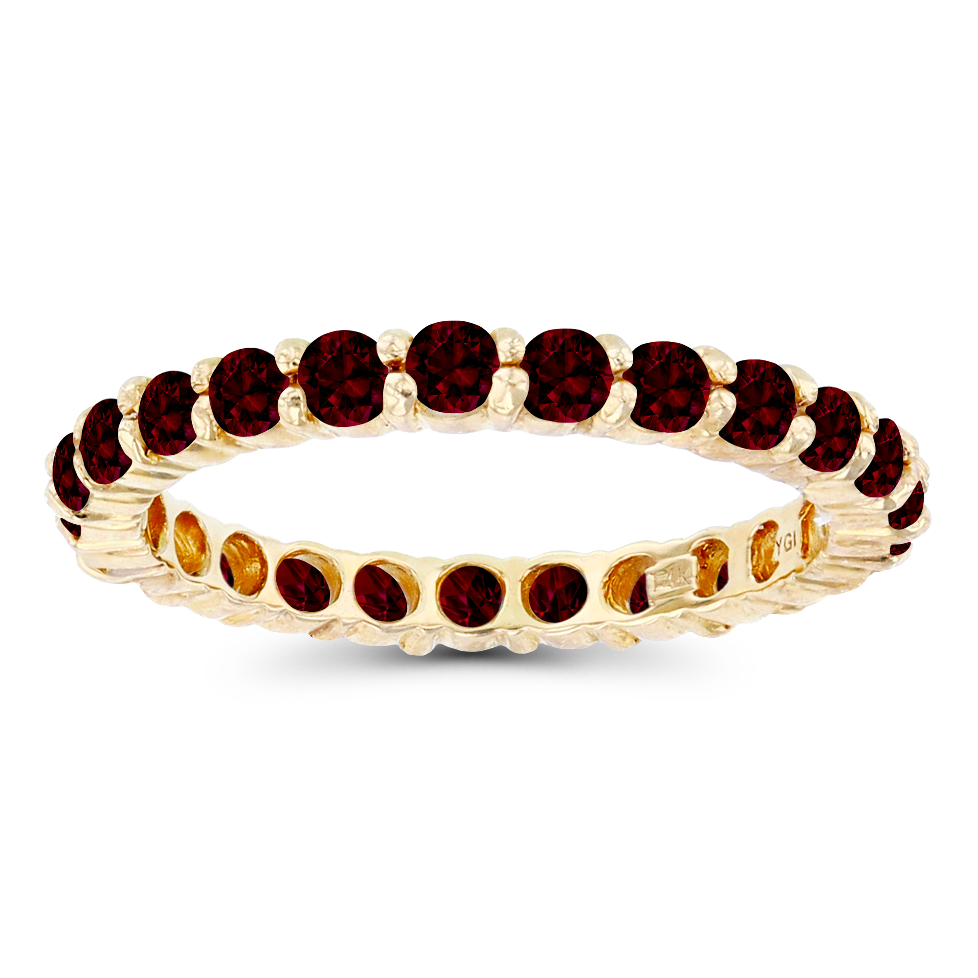 Decadence Solid 14K Yellow Gold 2.50mm Round Micropave Natural Red Garnet January Birthstone ...