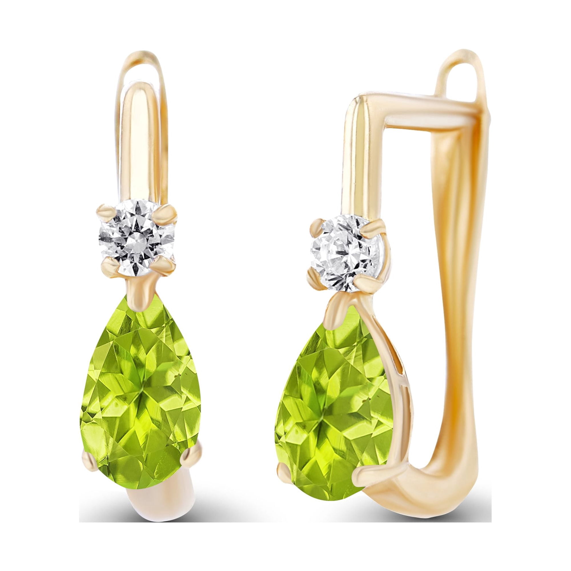 14K Yellow Gold, Pear Peridot & White Sapphire Latchback Earrings ...