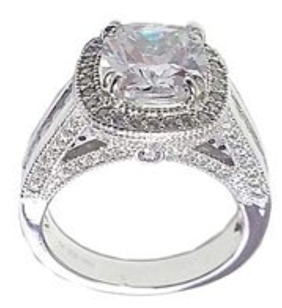 Decadence Sterling Silver 8mm Cushion Cut Eng Ring w Open Cathedral ...