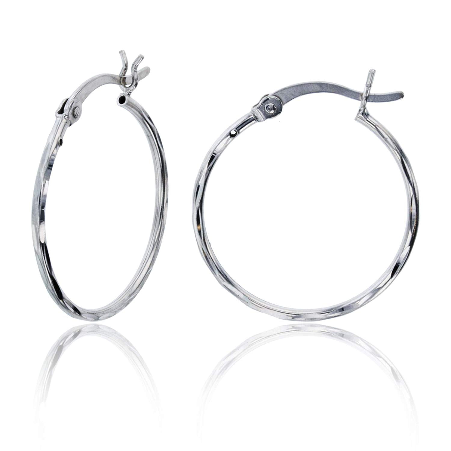 Decadence Sterling Silver Diamond Cut Polished Basic Hoop Earrings for Women | 1.50x22mm Round ...