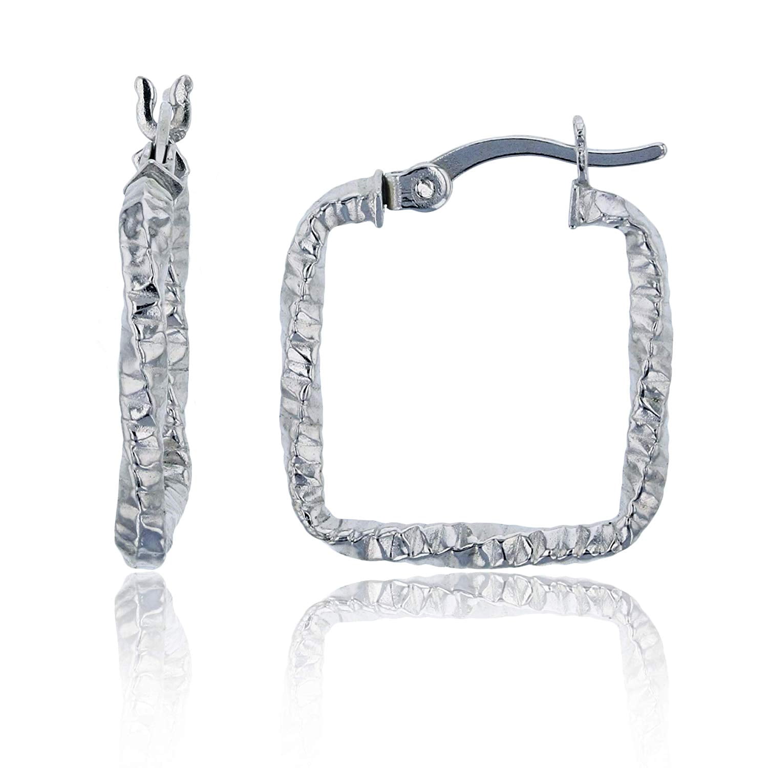 Decadence Sterling Silver Polished Hammer Twisted Square Hoop Earrings ...