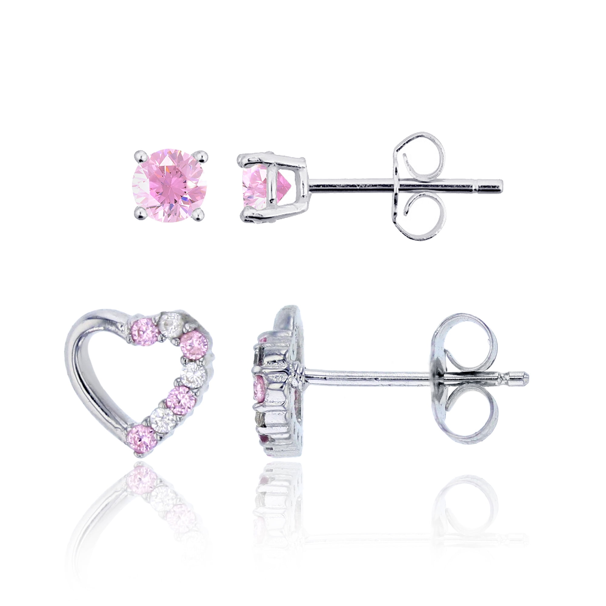 Decadence Sterling Silver Rhodium Half Micropave Pink/White Cubic ...