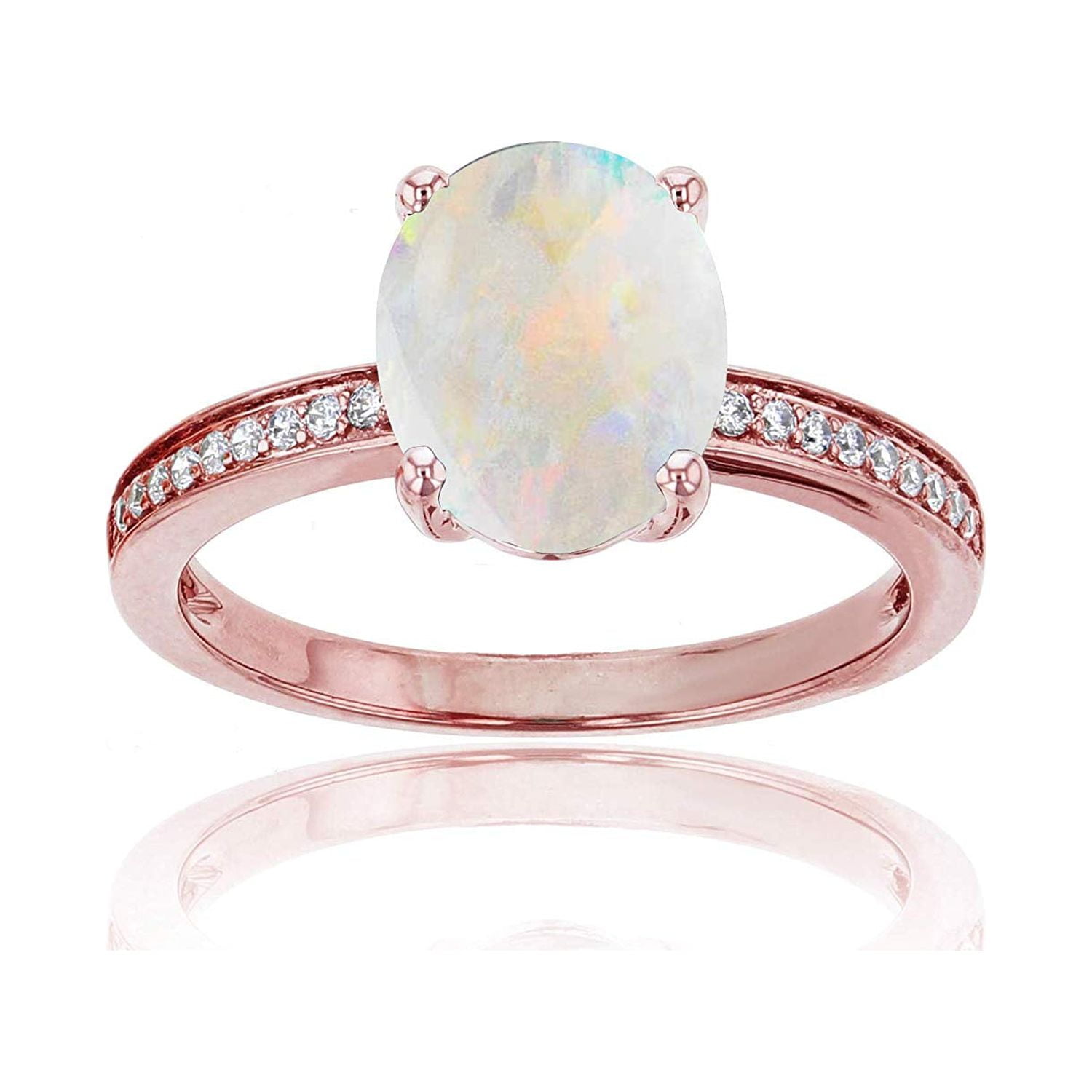 Decadence Sterling Silver Rose 1mm Round Created White Sapphire Channel ...