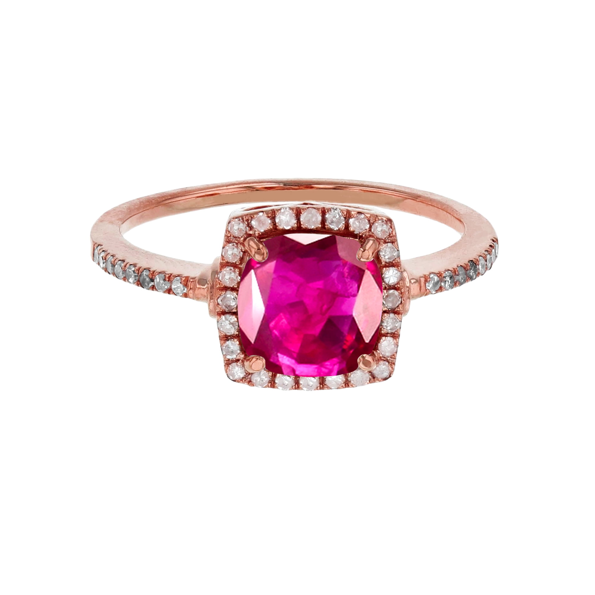 Decadence Sterling Silver Rose 7mm Cushion Cr Ruby & Cr White Sapphire Halo Ring - Walmart.com
