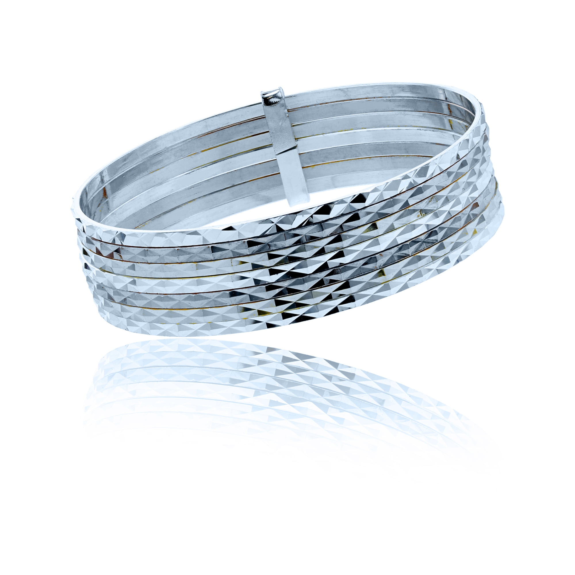 Decadence Sterling Silver Silver Plated 6" Diamond Cut Seven Connected ...