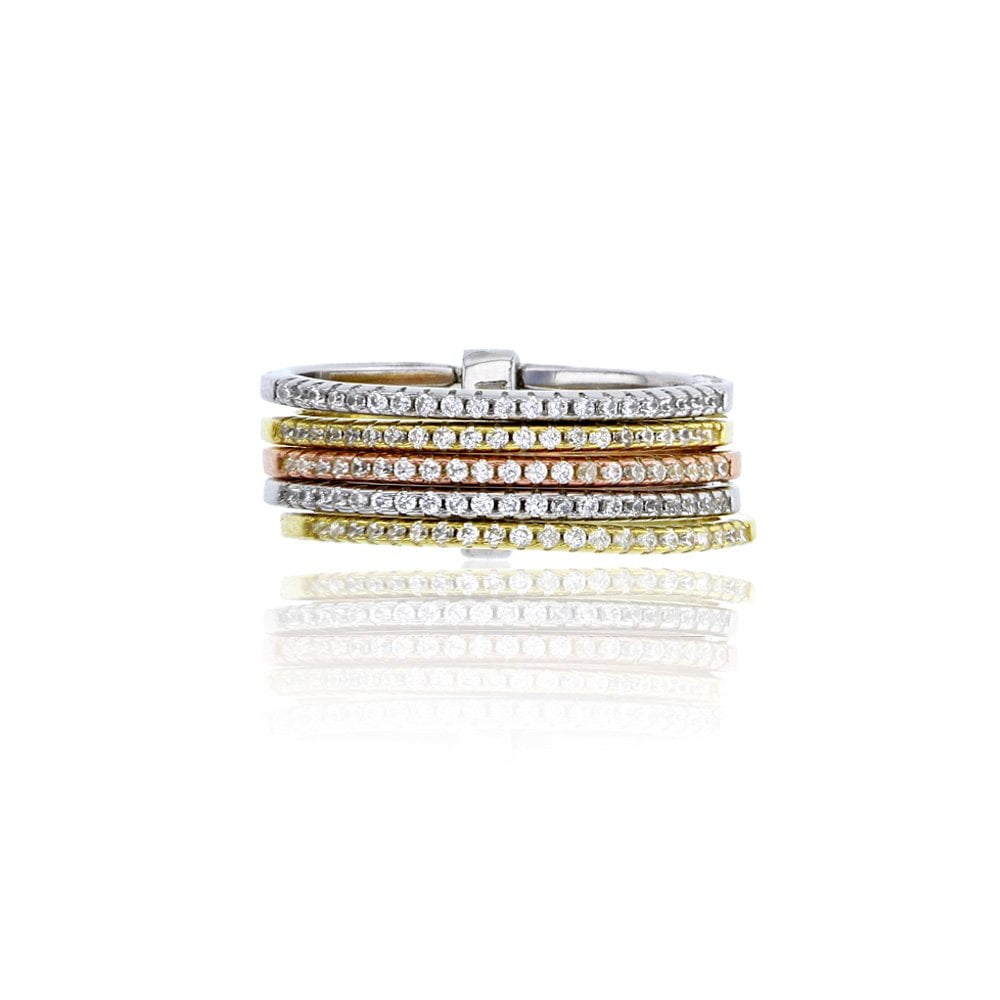Decadence Sterling Silver Tri-Color Stack Cubic Zirconia 5 Rings ...