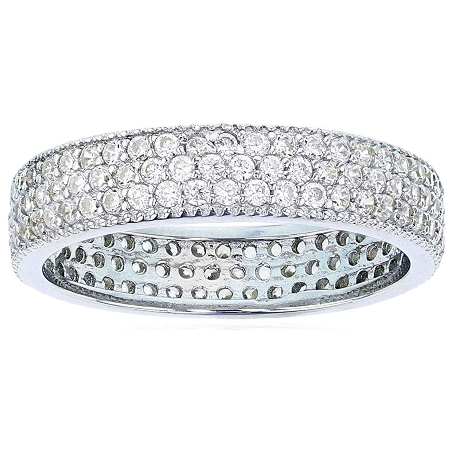 Decadence Sterling Silver White, Rose, Yellow, Black Cubic Zirconia 3 Row Pave Eternity Band ...