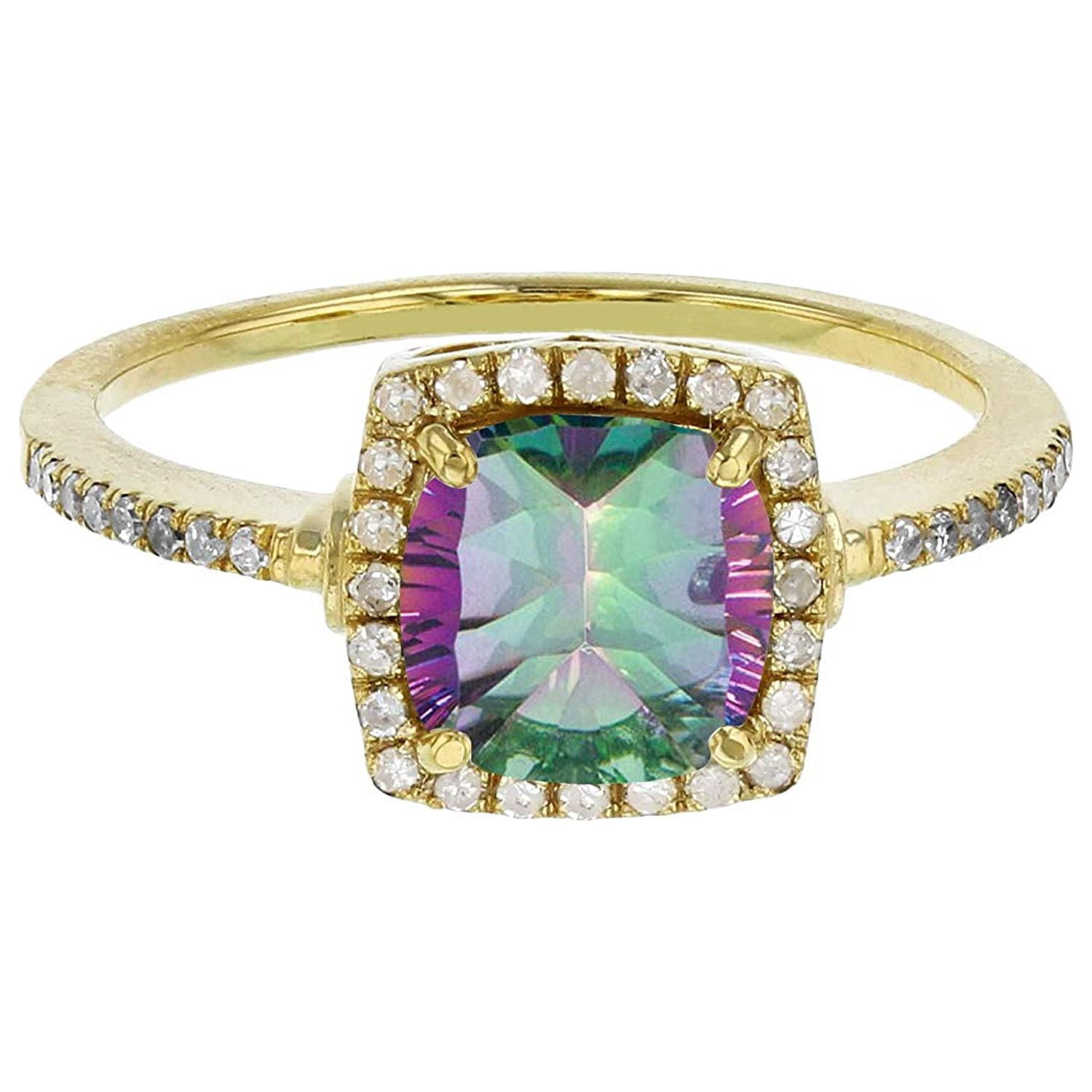 Decadence Sterling Silver Yellow 7mm Cushion Mystic Green Quartz & Cr ...