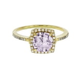 Decadence Sterling Silver Yellow 7mm Cushion Rose De France & Cr White Sapphire Halo Ring ...