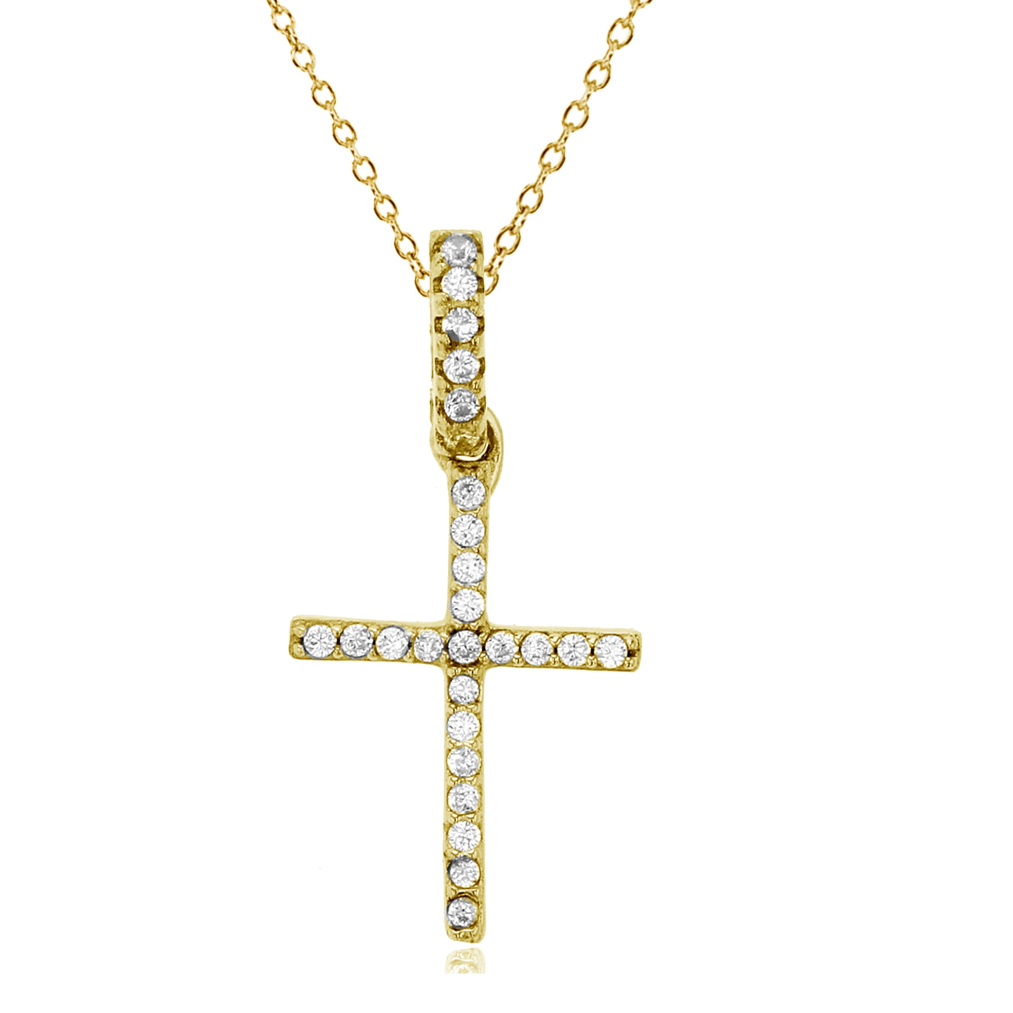 Decadence Sterling Silver Yellow Pave Cross Dangling 13"+2" Extender ...