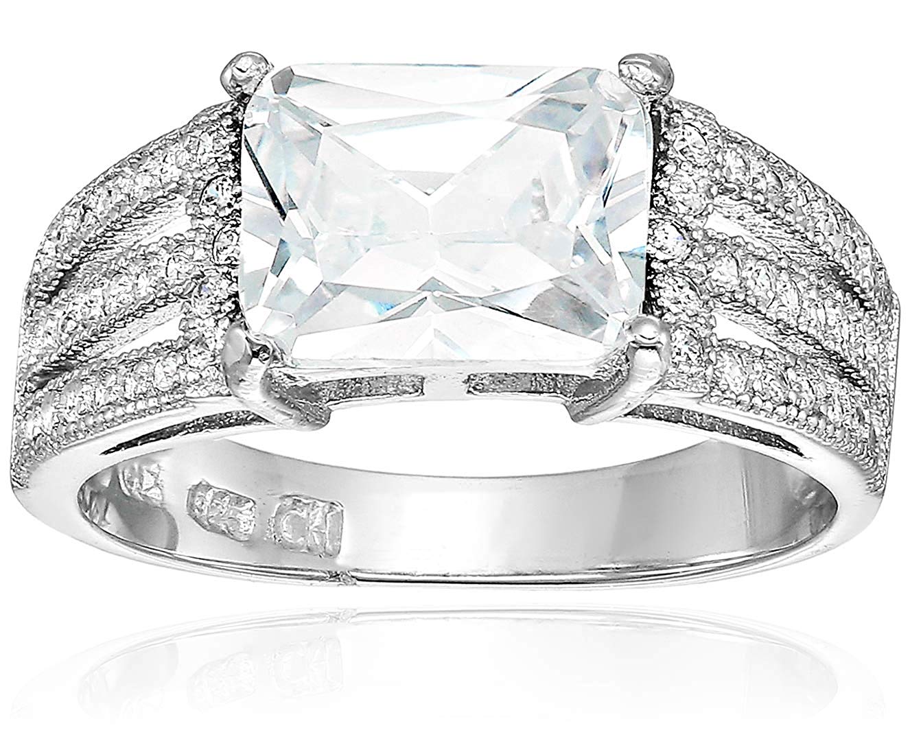 Decadence Sterling Silver mm Emerald 3 Strand Cubic Zirconia Engagement ...