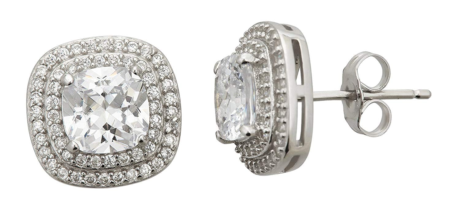 Decadence Sterling Silver mm Square Pave Stud - Walmart.com