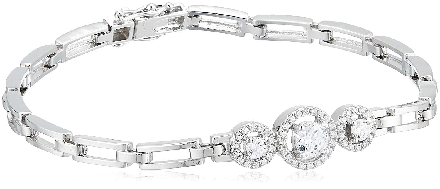 Decadence ygi sb484 sterling silver graduated round halo rectangular ...