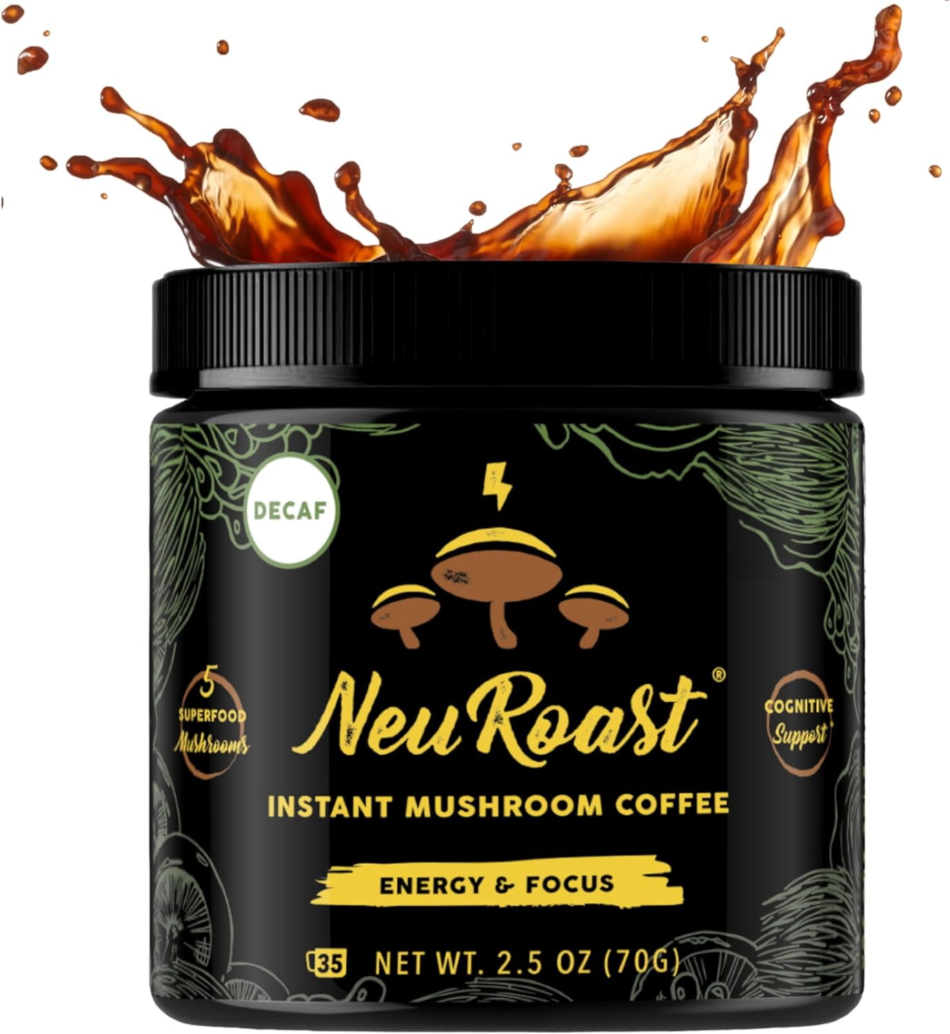 Decaf Instant Mushroom Coffee by | Low Acid, Smooth Taste | Enhanced ...