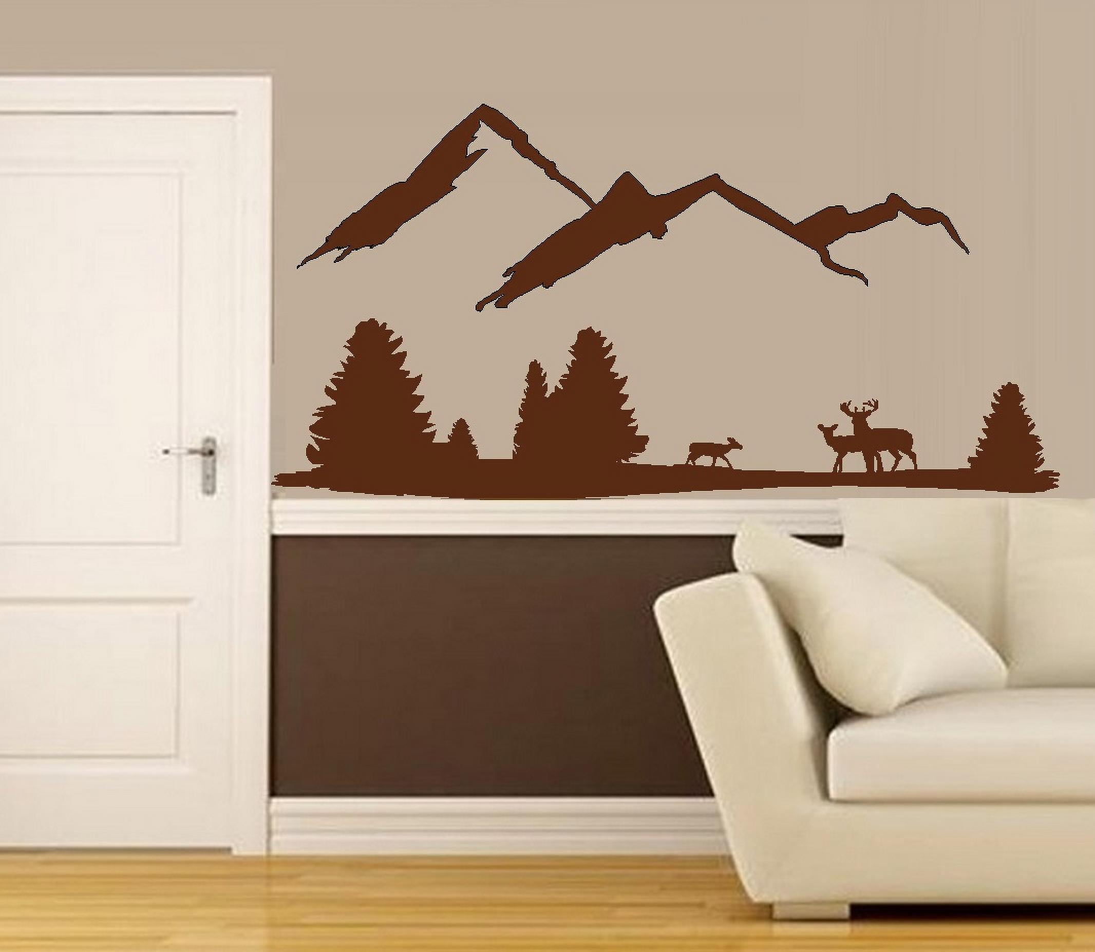 Decal ~ Deer Mountain Scene #3 with Three Deer: Wall Decal 45" x 60 ...