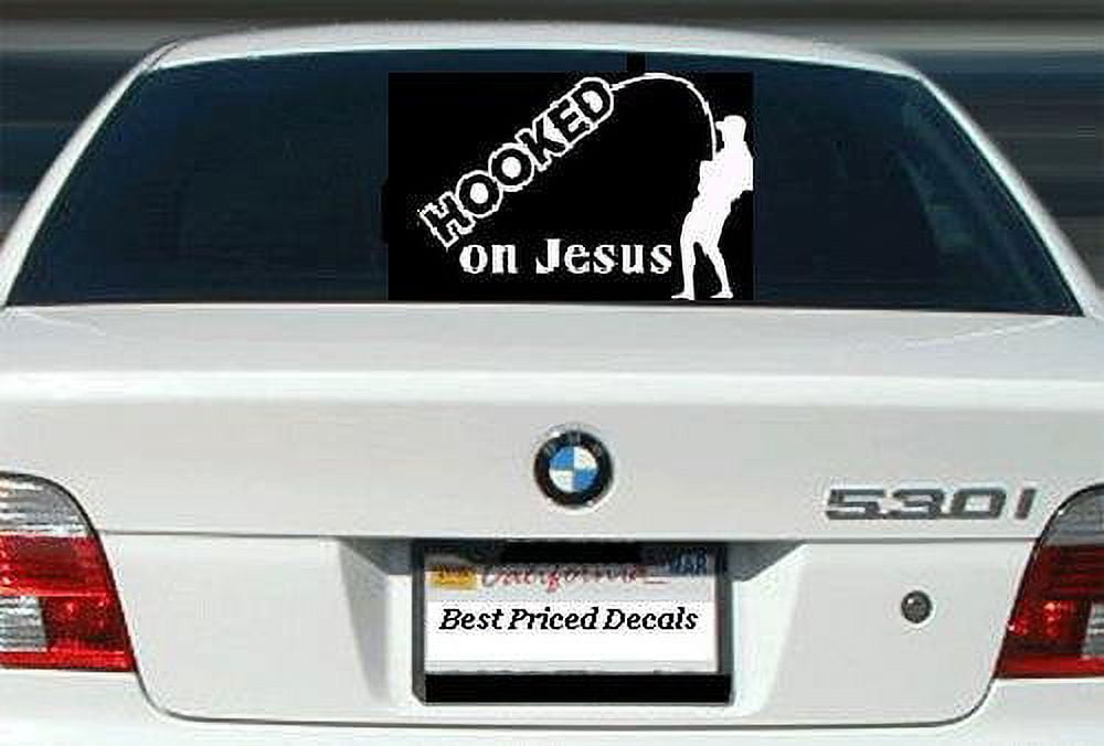 Decal ~ HOOKED ON JESUS ~ AUTO DECAL, WALL DECAL 3" X 4.5" - Walmart.com