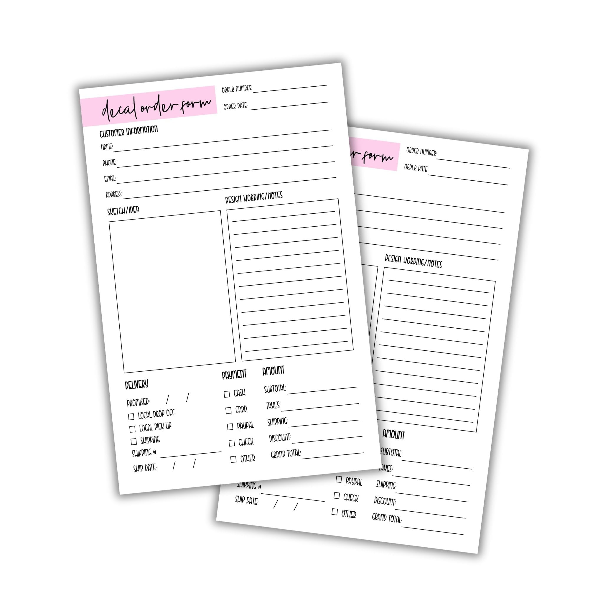 Decal Order Form 50pk 5.5x8.5 Vinyl Sticker Application Instruction ...