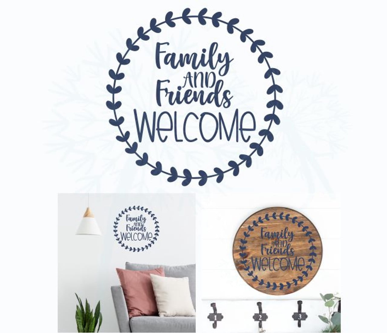 Decal for Round Wood Family Friends Welcome Art Lettering Decal - Vinyl ...