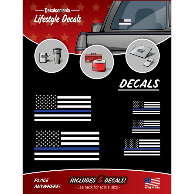 Decalcomania Thin Blue Line Flag Decals For Cars - Set of 5 Stickers ...