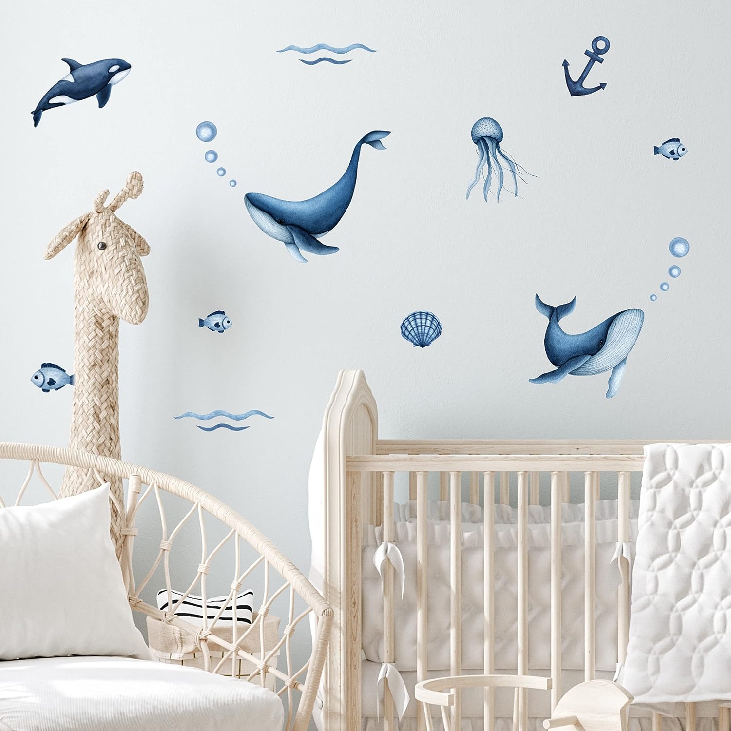 Decalcomania Watercolor Whales Wall Decals - Set of 6 Ocean Stickers ...
