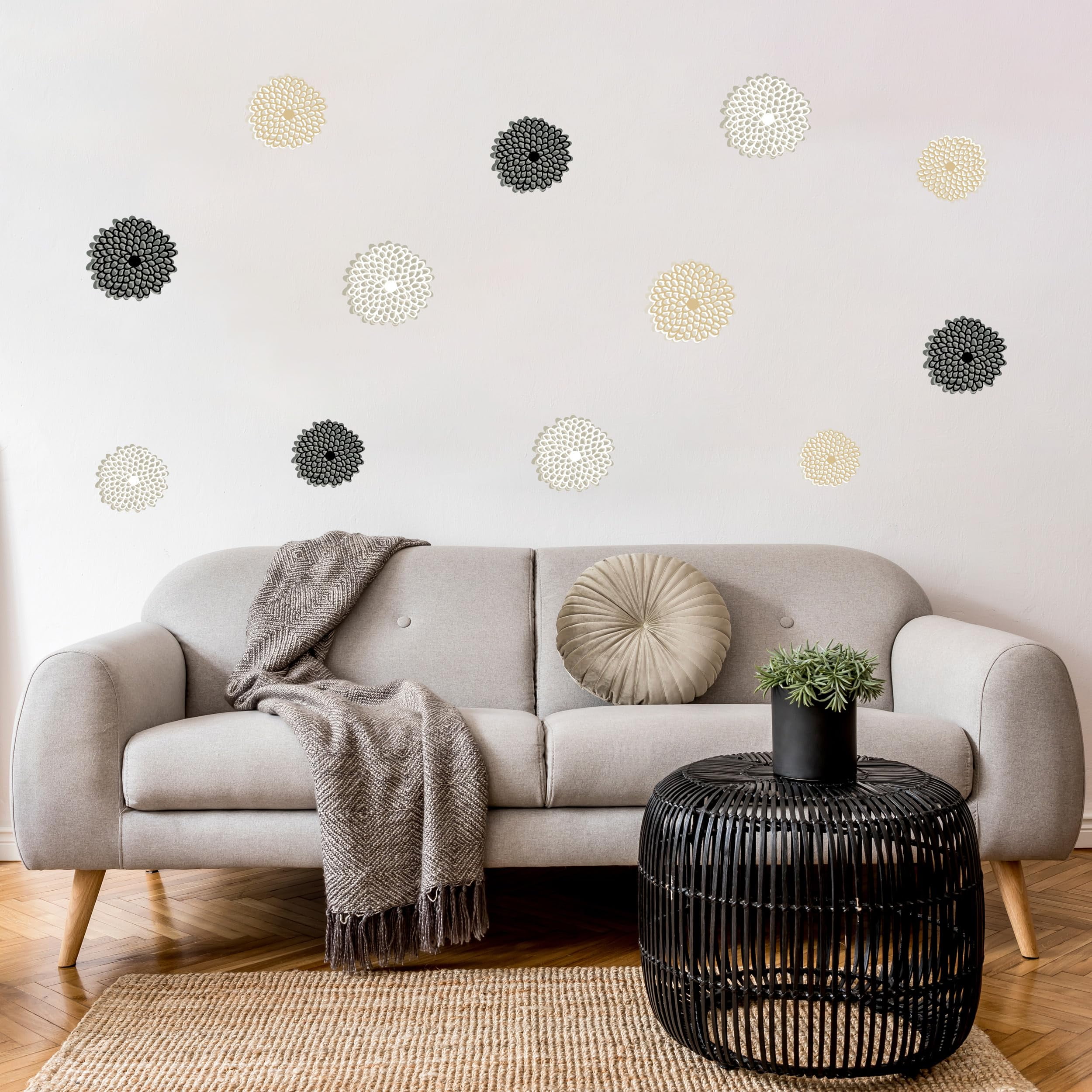 Decalcomania Zinnia Flower Wall Decals - Set of 20 Black Tan Floral ...