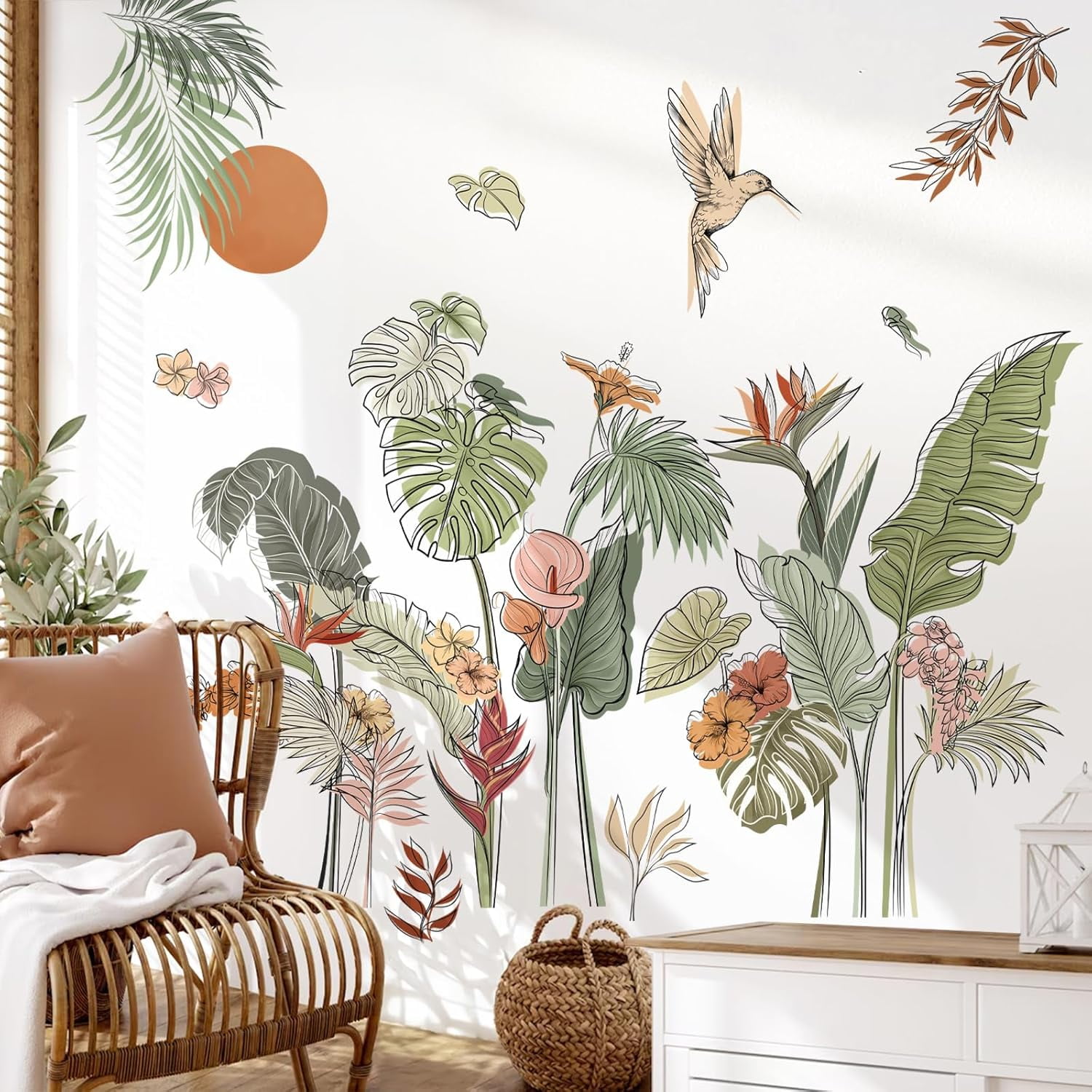 Decalmile Boho Tropical Leaves Flower Wall Decals Bohemian Floral ...