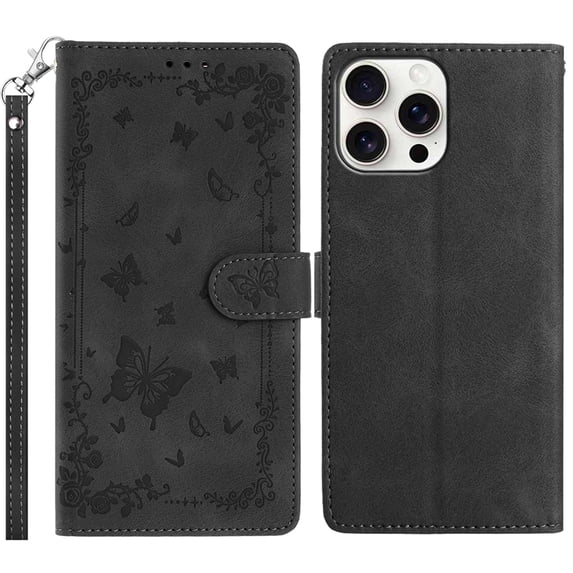 Decase Flip Wallet Case for iPhone 16 Pro,Embossed Butterfly Flower ...