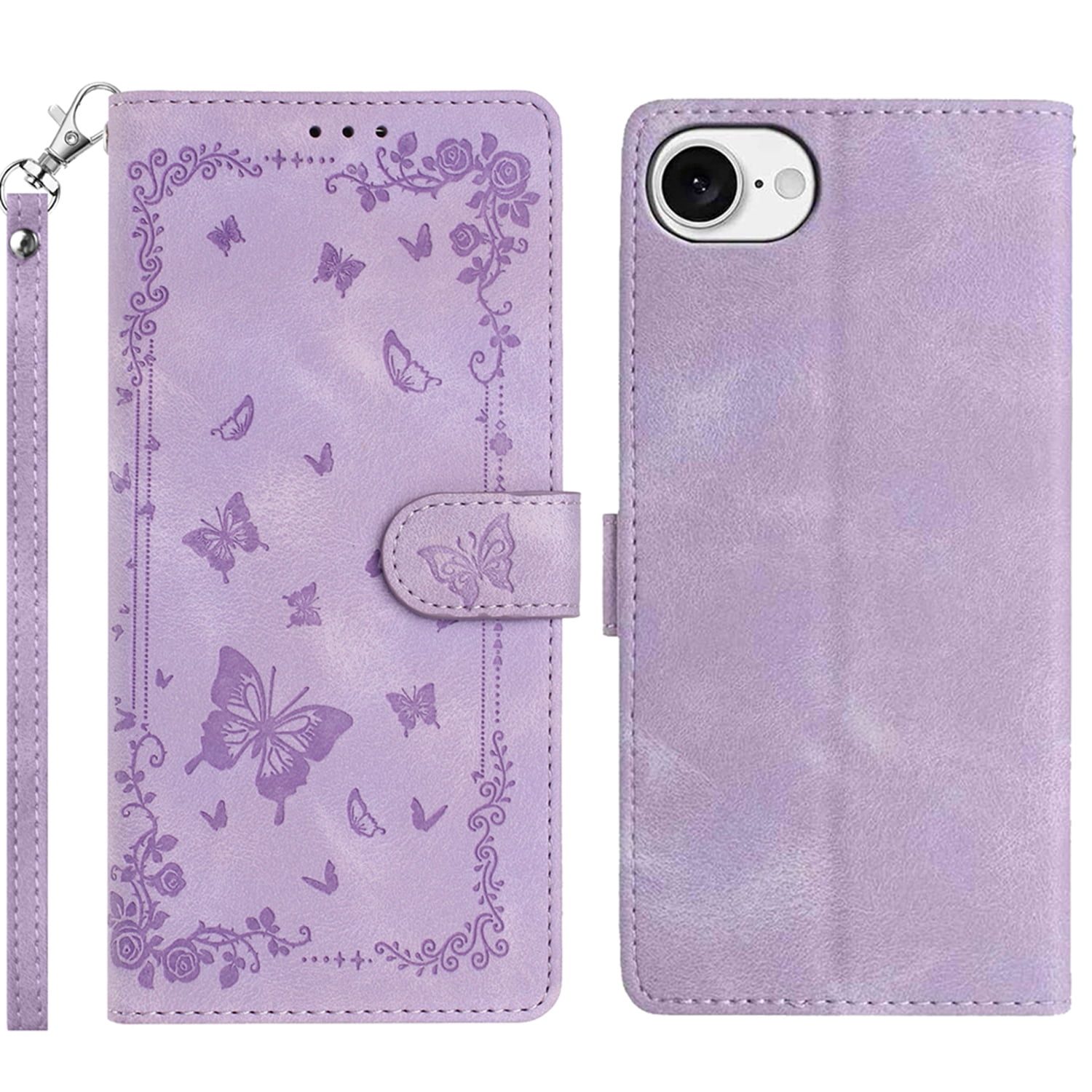 Decase Flip Wallet Case for iPhone 16e,Embossed Butterfly Flower ...