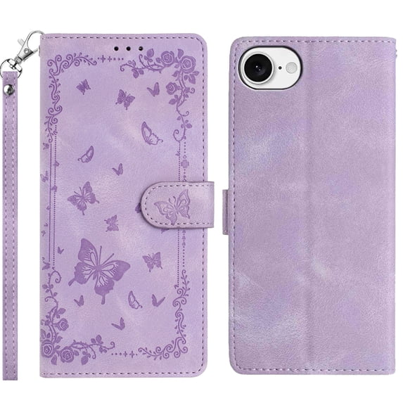Decase Flip Wallet Case for iPhone 16e,Embossed Butterfly Flower ...