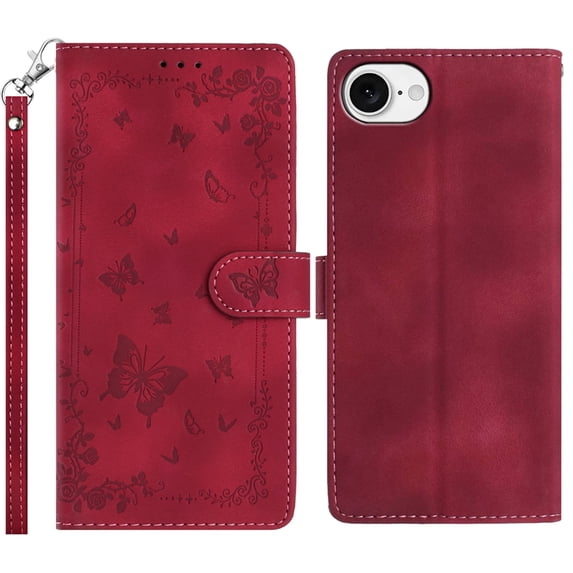 Decase Flip Wallet Case for iPhone 16e,Embossed Butterfly Flower ...