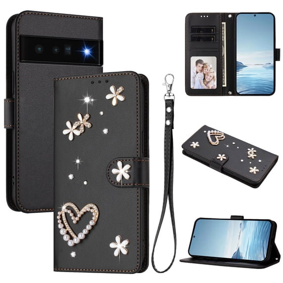 Decase for Google Pixel 6 Pro Shockproof Phone Case,Rhinestone Heart ...
