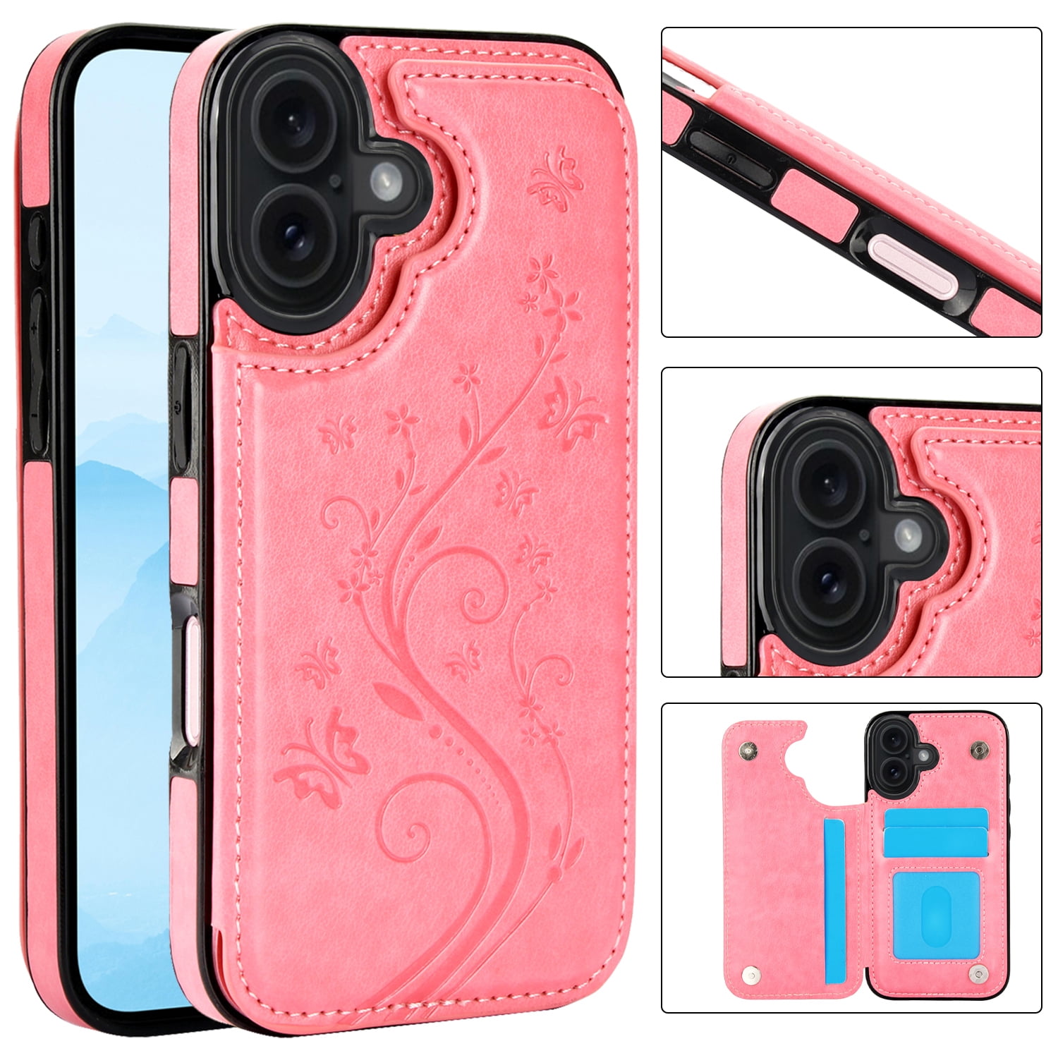 Decase Premium PU Leather Wallet Case for iPhone 17,Embossed Butterfly ...