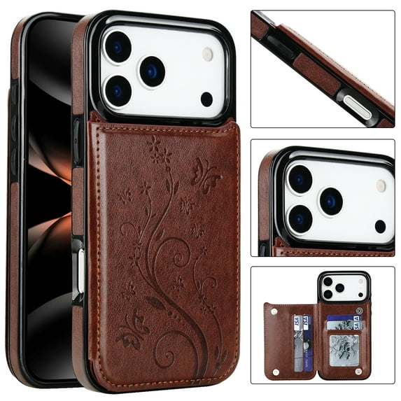 Decase Premium PU Leather Wallet Case for iPhone 17 Pro,Embossed ...