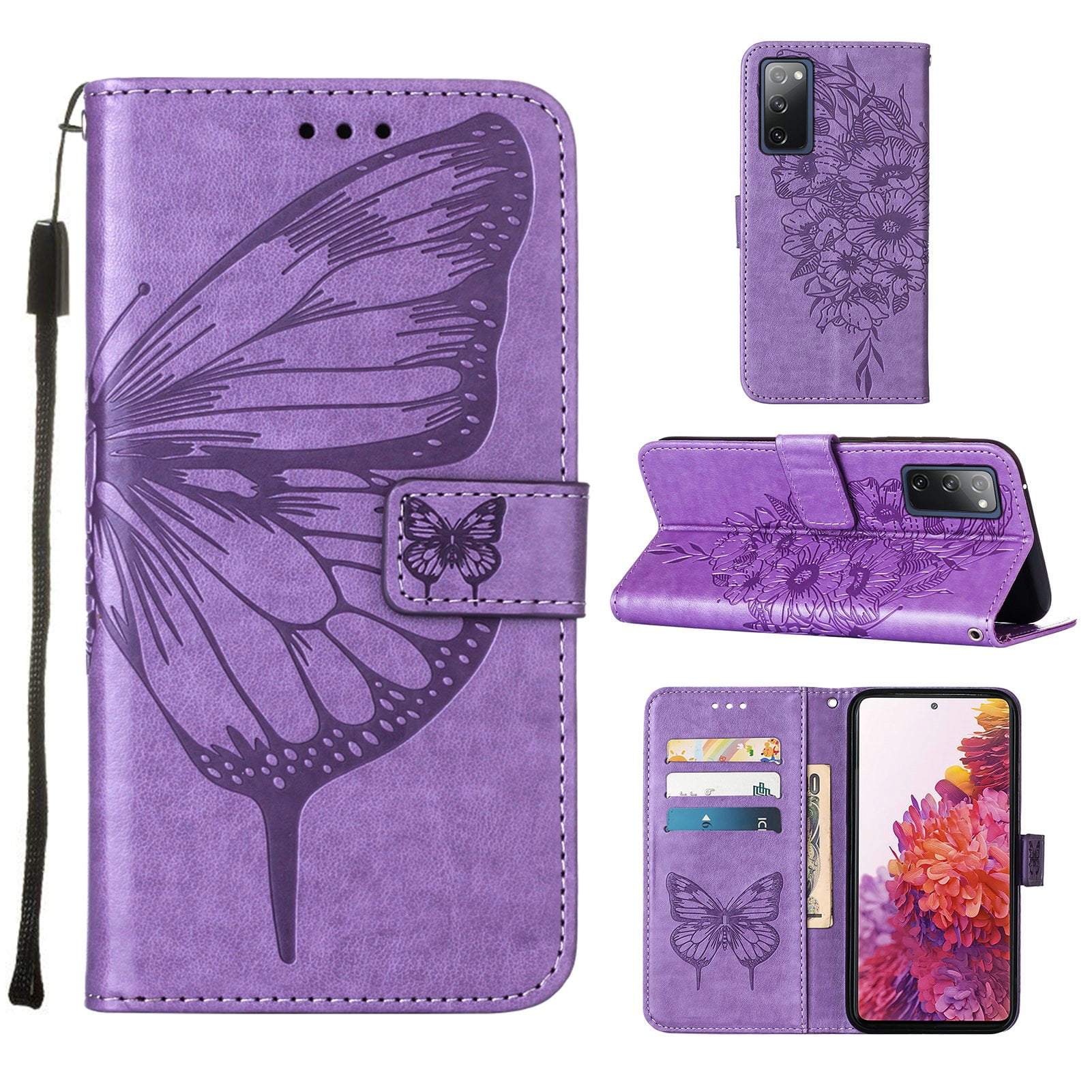 Decase Samsung S20 FE Case, Butterfly Patterned Wallet Case, Magnetic Folio Faux Leather with ...