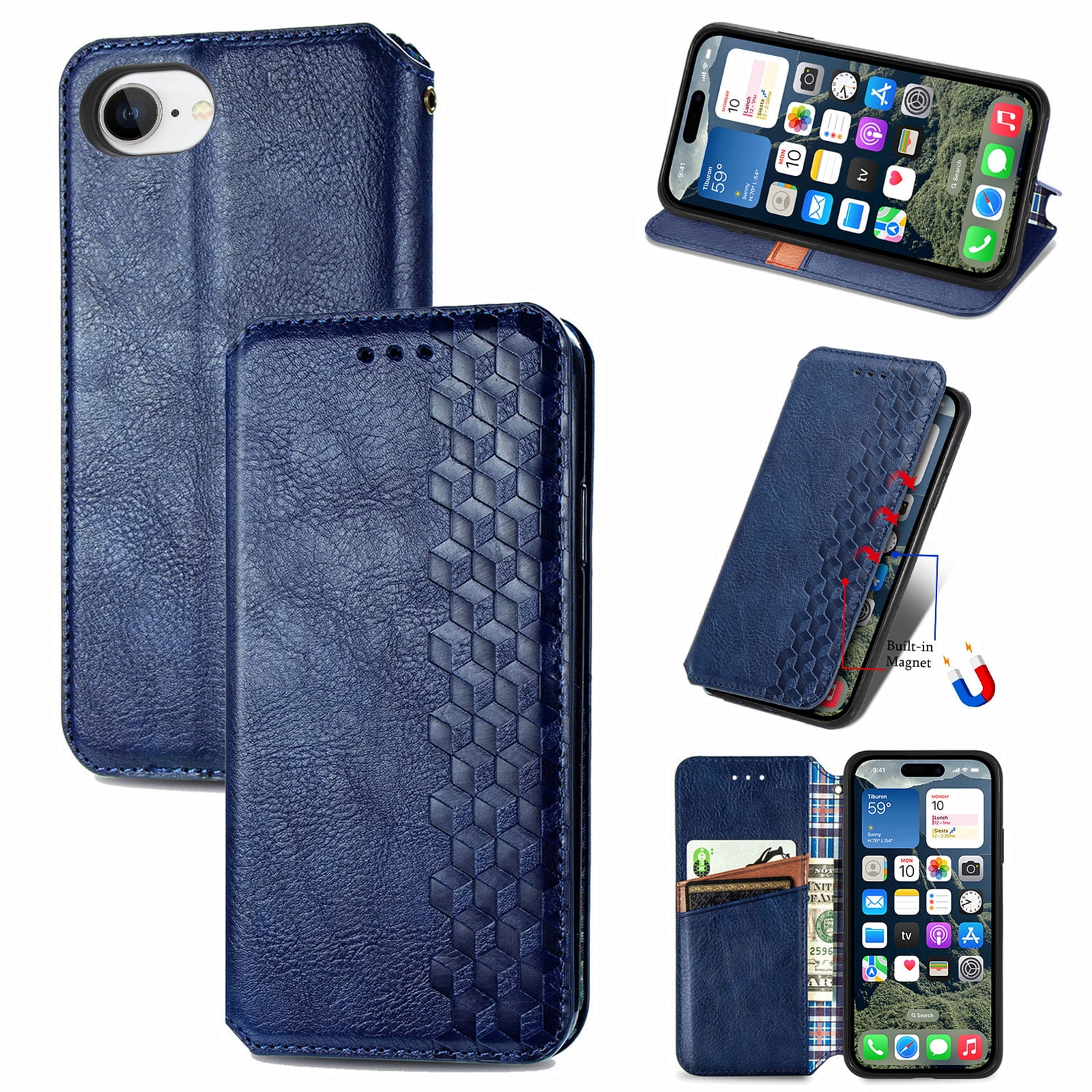 Decase for iPhone 16e Wallet Case,Slim Leather Flip Card Slots Stand ...