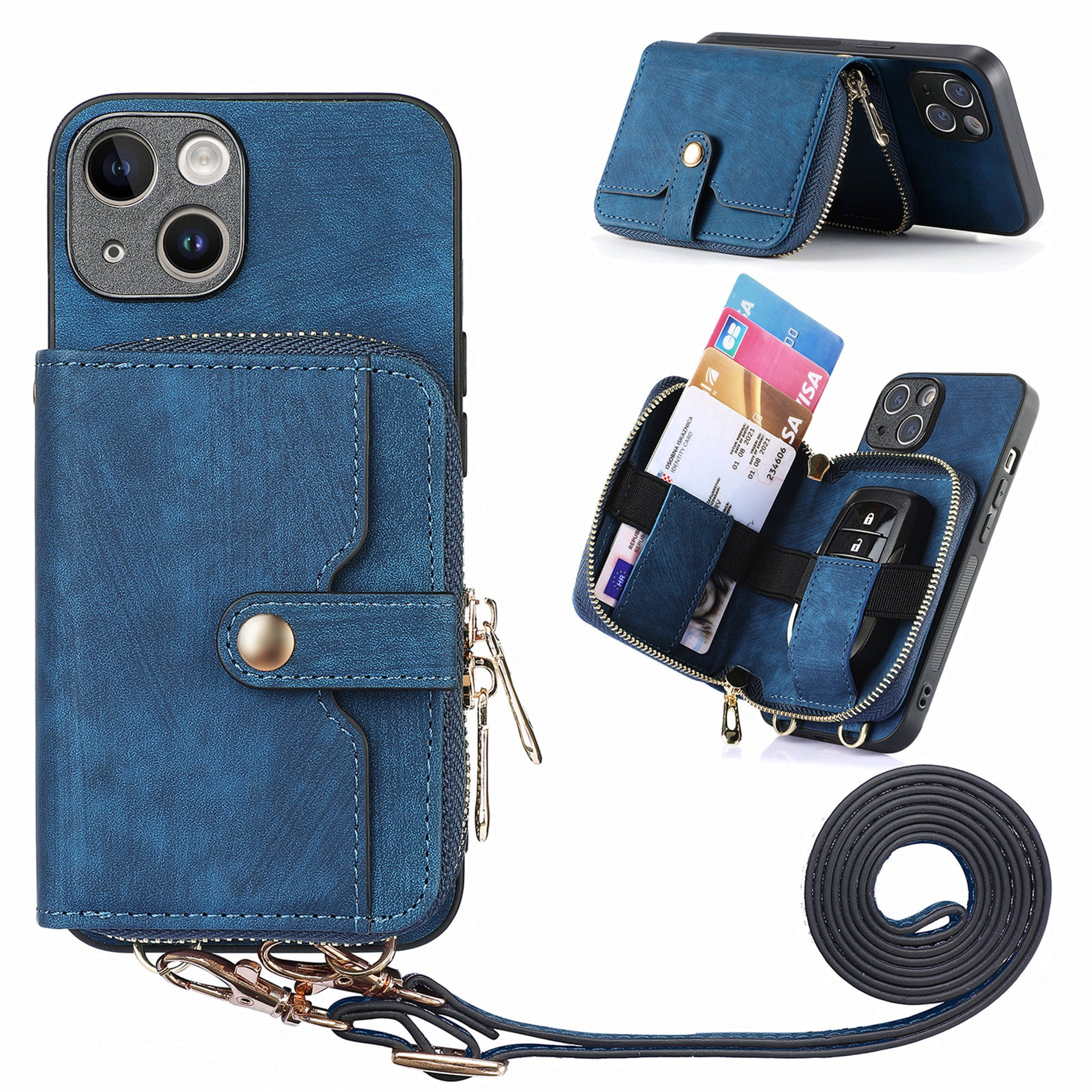Decase iPhone 11 Zipper Purse Wallet Back Cover, Shockproof Crossbody ...