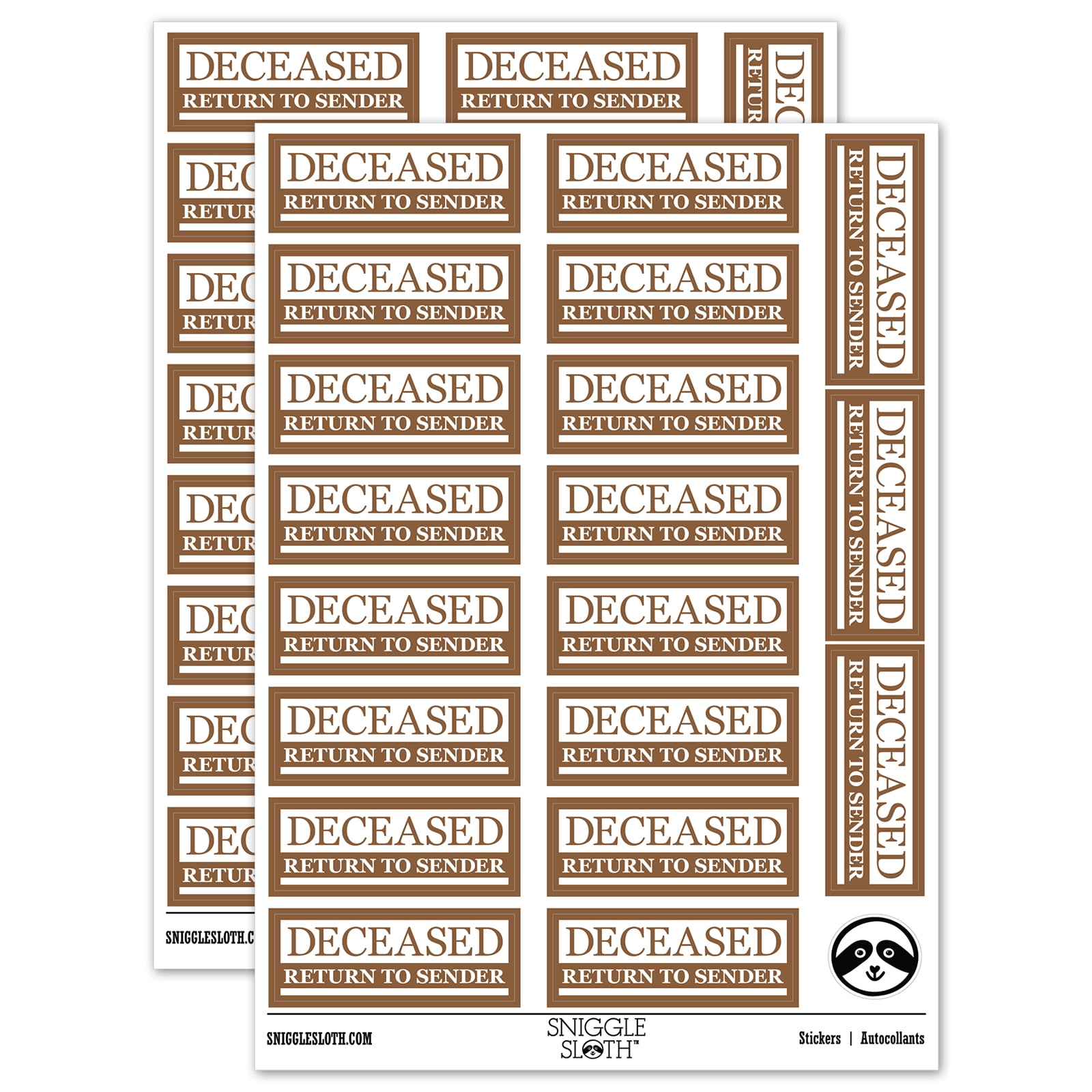 Deceased Return to Sender Mail Delivery Service Sticker Set - Brown ...