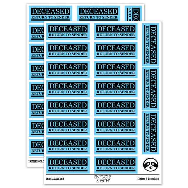 Deceased Return to Sender Mail Delivery Service Sticker Set - Light ...