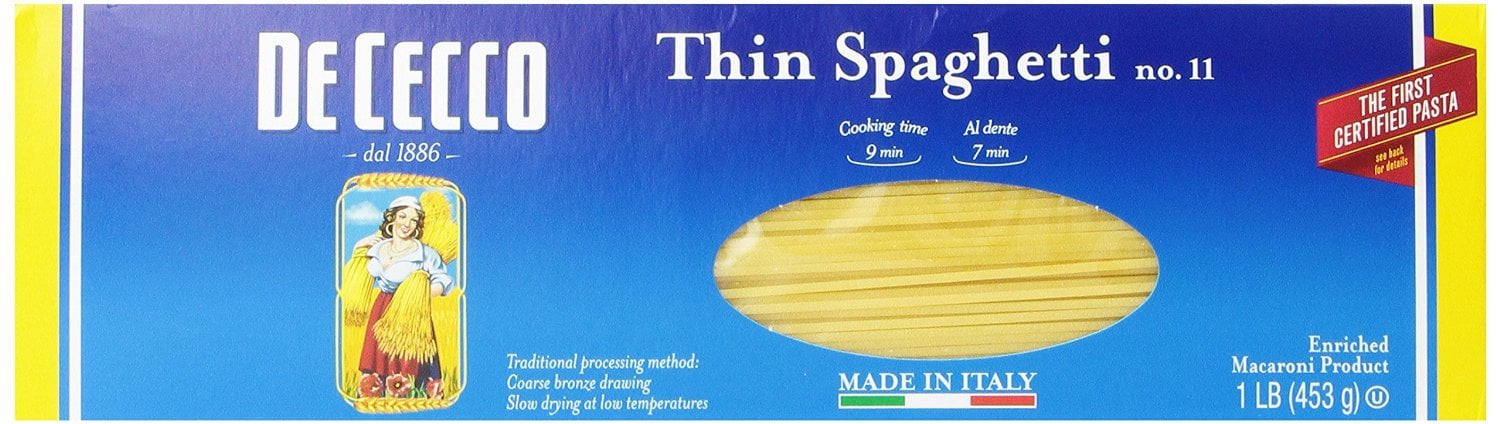 De Cecco Spaghettini No. 11, 16 oz, Imported Italian Thin Pasta, 20 Per ...