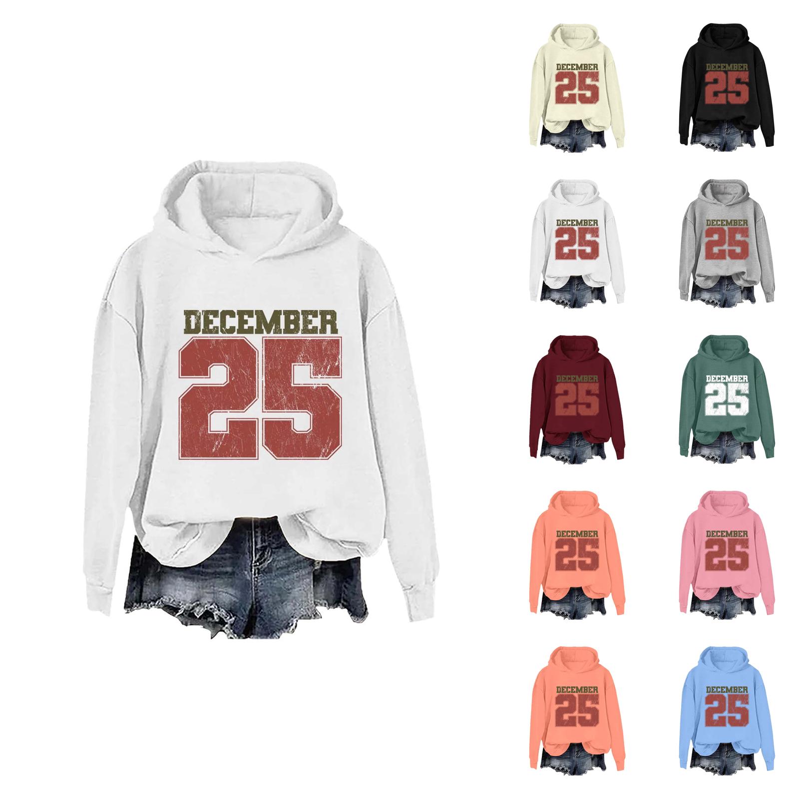 December 25 Christmas Hoodies for Women 2025 Long Sleeve Xmas Graphic ...
