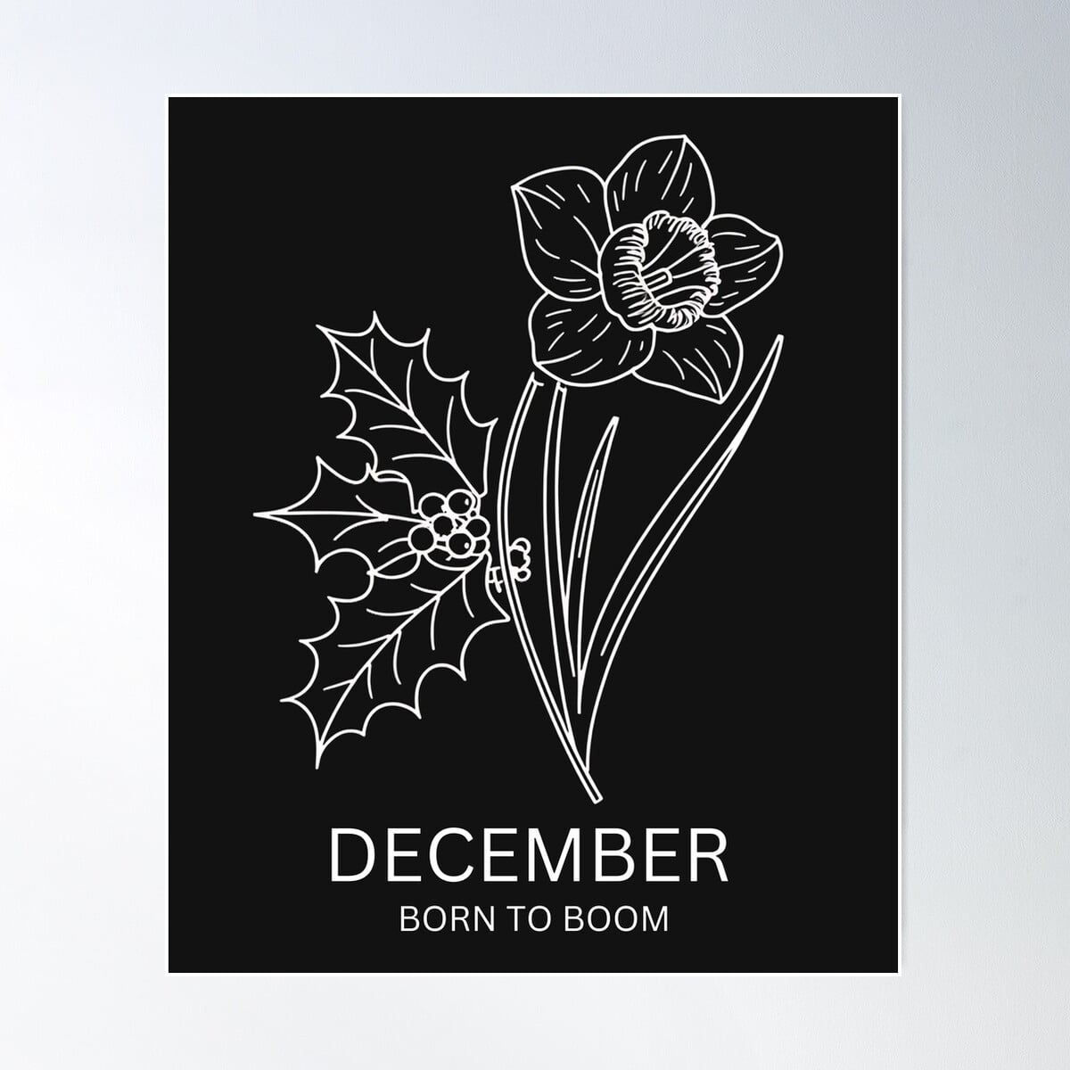 December Birth Flower Narcissus & Holly Line Art – Minimalist Floral ...