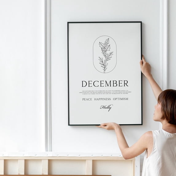 December Birth Flower Print, Minimal Holly Line Art Home Decor #970 ...