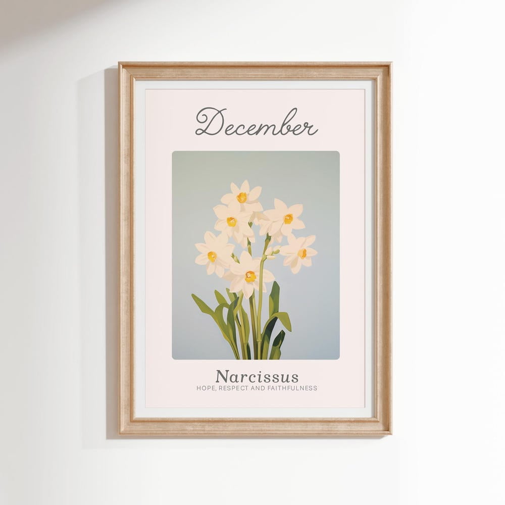 December Birth Month Flower Printable Wall Art, Grand Millennial Floral ...
